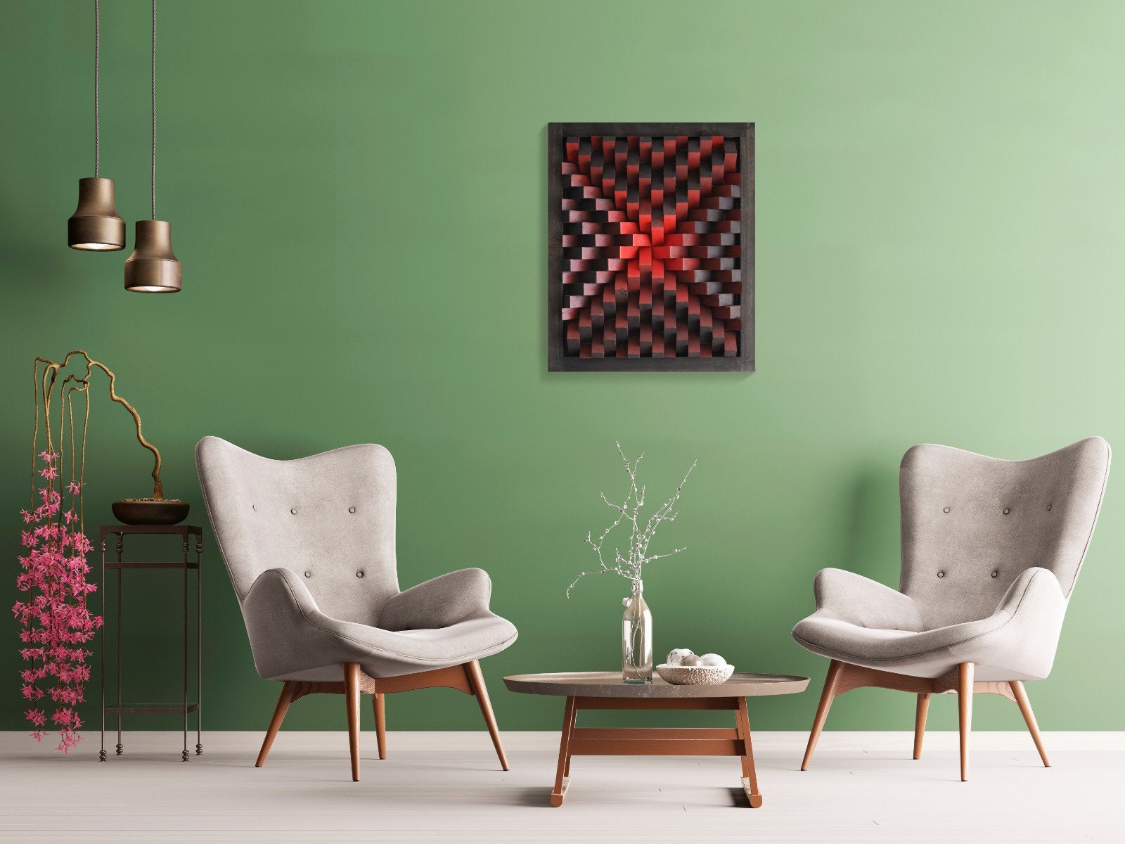 Acoustic Panel - Black Red Sound Diffuser - Large Wood Wall Art ...