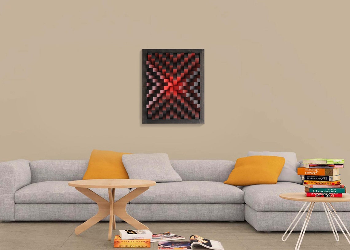 Acoustic Panel - Black Red Sound Diffuser - Large Wood Wall Art ...