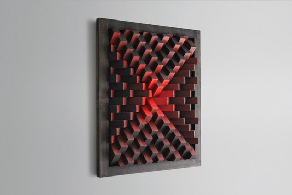 Acoustic Panel Black Red Sound Diffuser Large Wood Wall - Etsy