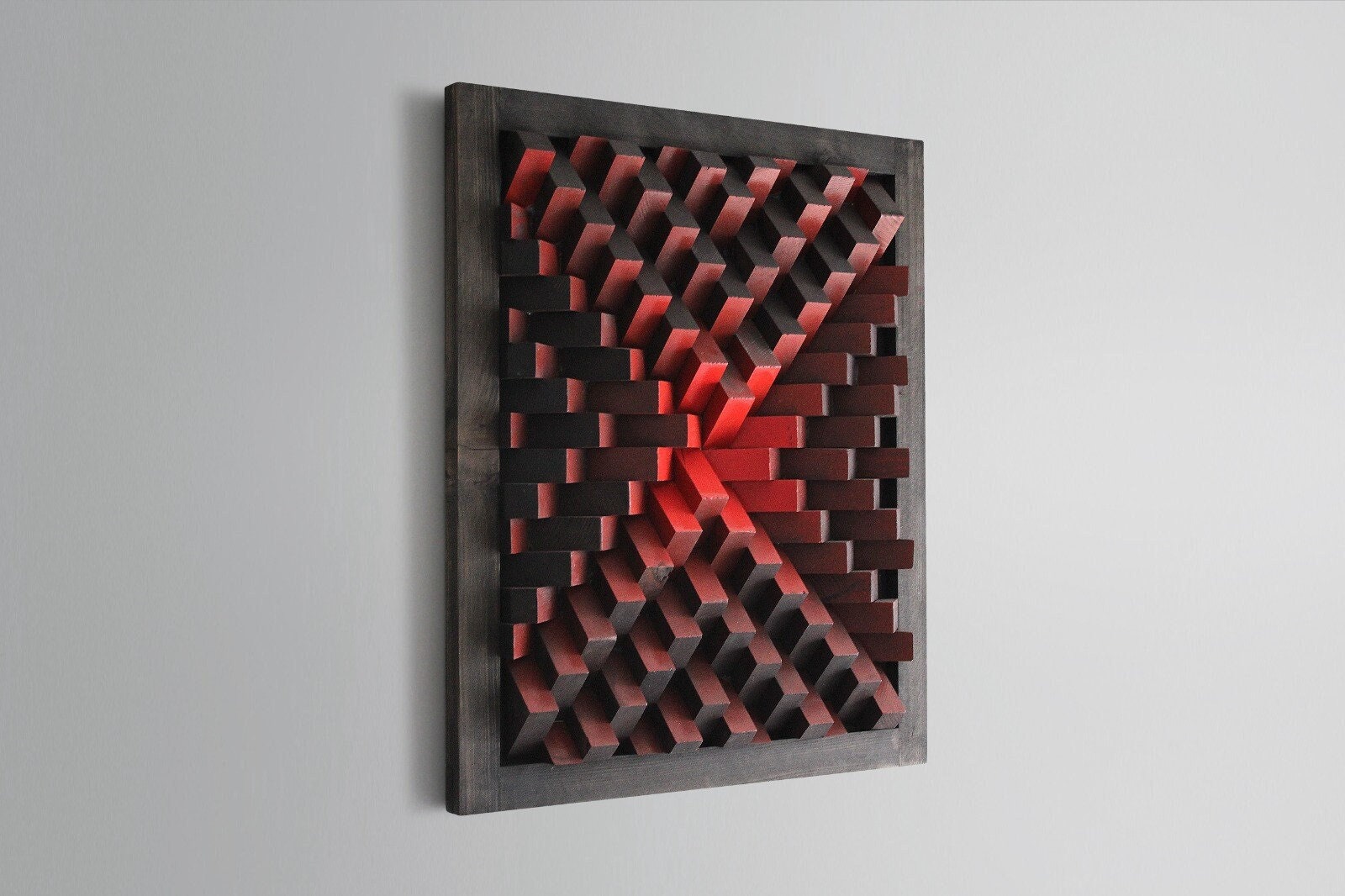 Acoustic Panel - Black Red Sound Diffuser - Large Wood Wall Art ...