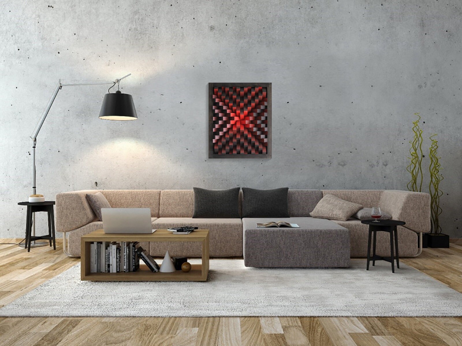 Acoustic Panel - Black Red Sound Diffuser - Large Wood Wall Art ...