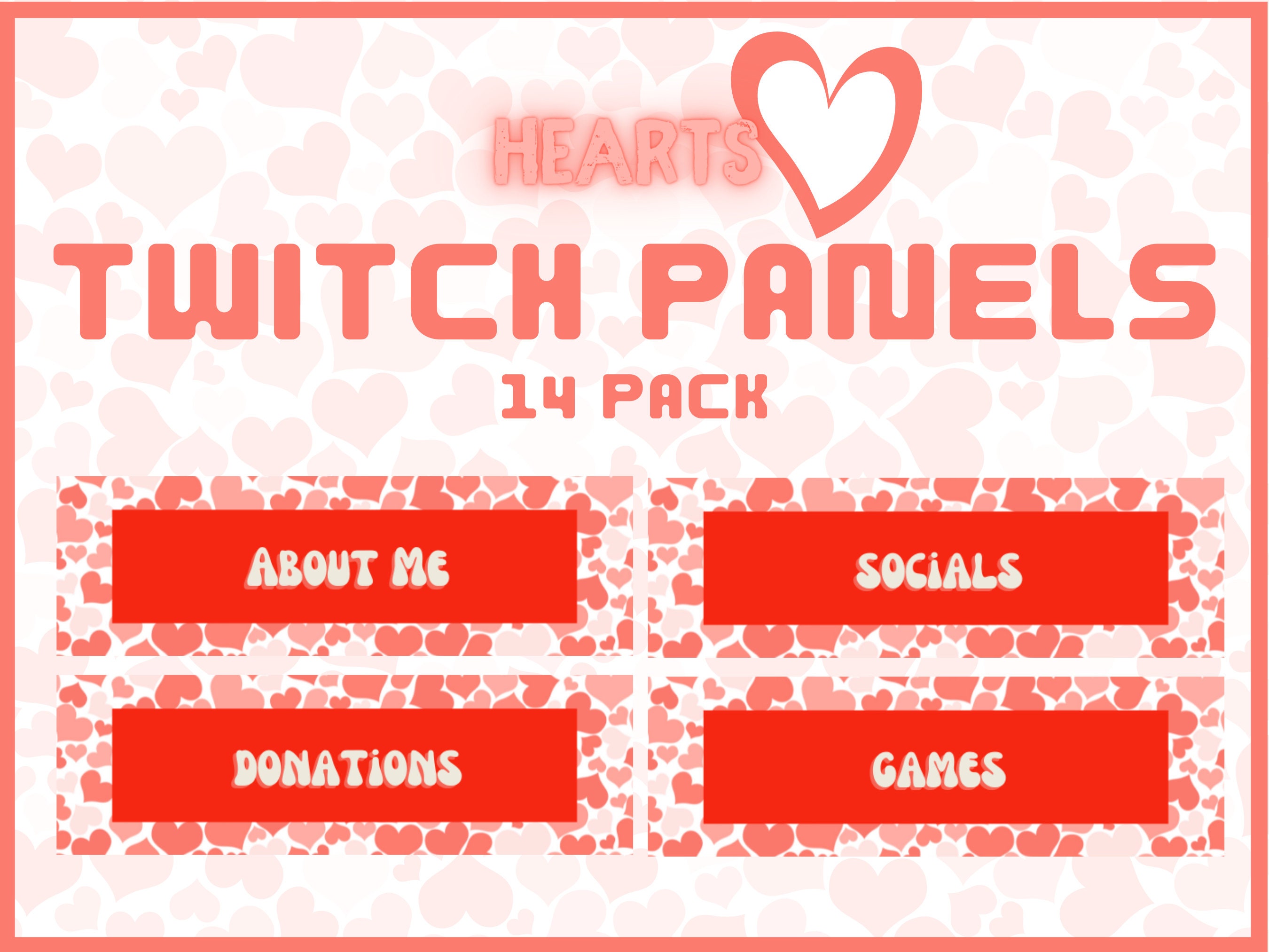 14 Pack Twitch Panels | Pink Hearts Twitch Panels | Streamer Panels ...