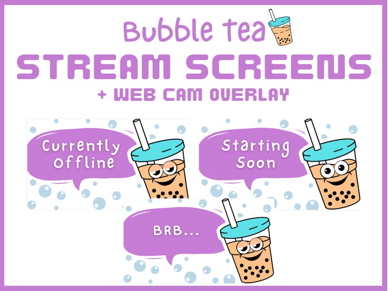 Animated Twitch Overlay Stream Screens | Bubble Tea Twitch Overlay ...