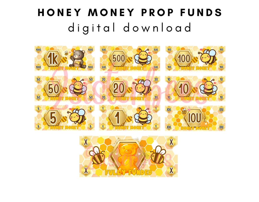 Honey Money Bee Cute Cash Stuffing Prop Play Money | Place Holder Cards ...