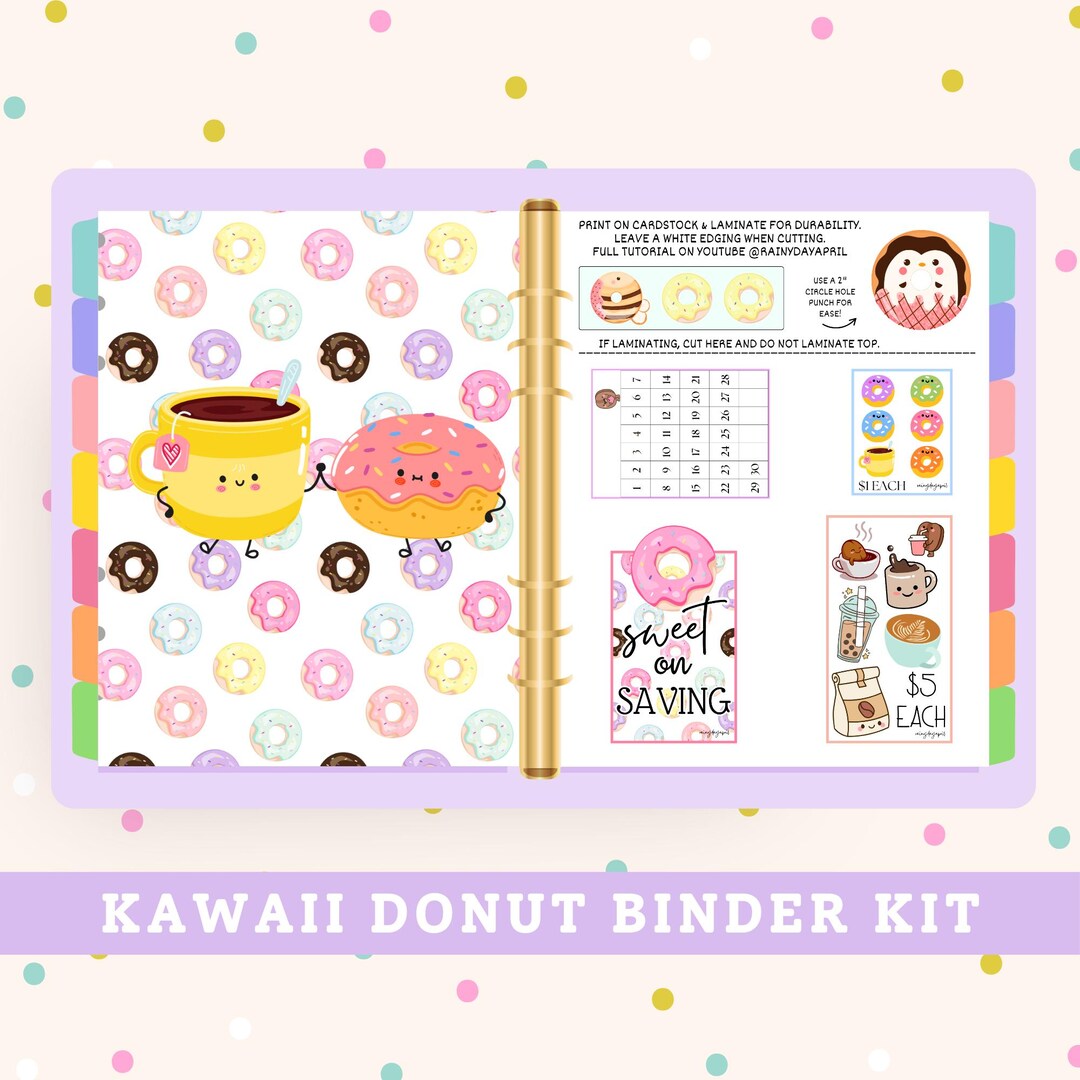 A5 A6 Kawaii Donut Coffee Decor Binder Kit Cash Stuffer Planner - Etsy