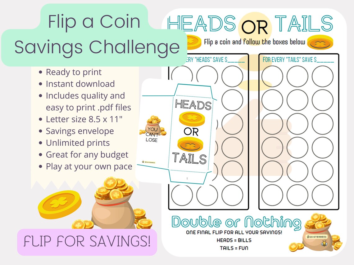 HEADS or TAILS Coin Savings Tracker Mini Game Play & SAVE Cash - Etsy