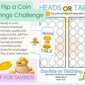 HEADS or TAILS Coin Savings Tracker Mini Game Play & SAVE Cash - Etsy