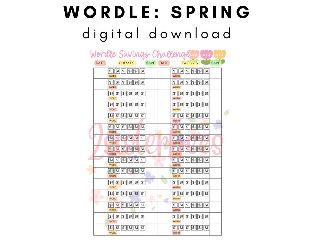 WORDLE Word Play SPRING Flower Bee Theme | Cash Envelope Saving ...