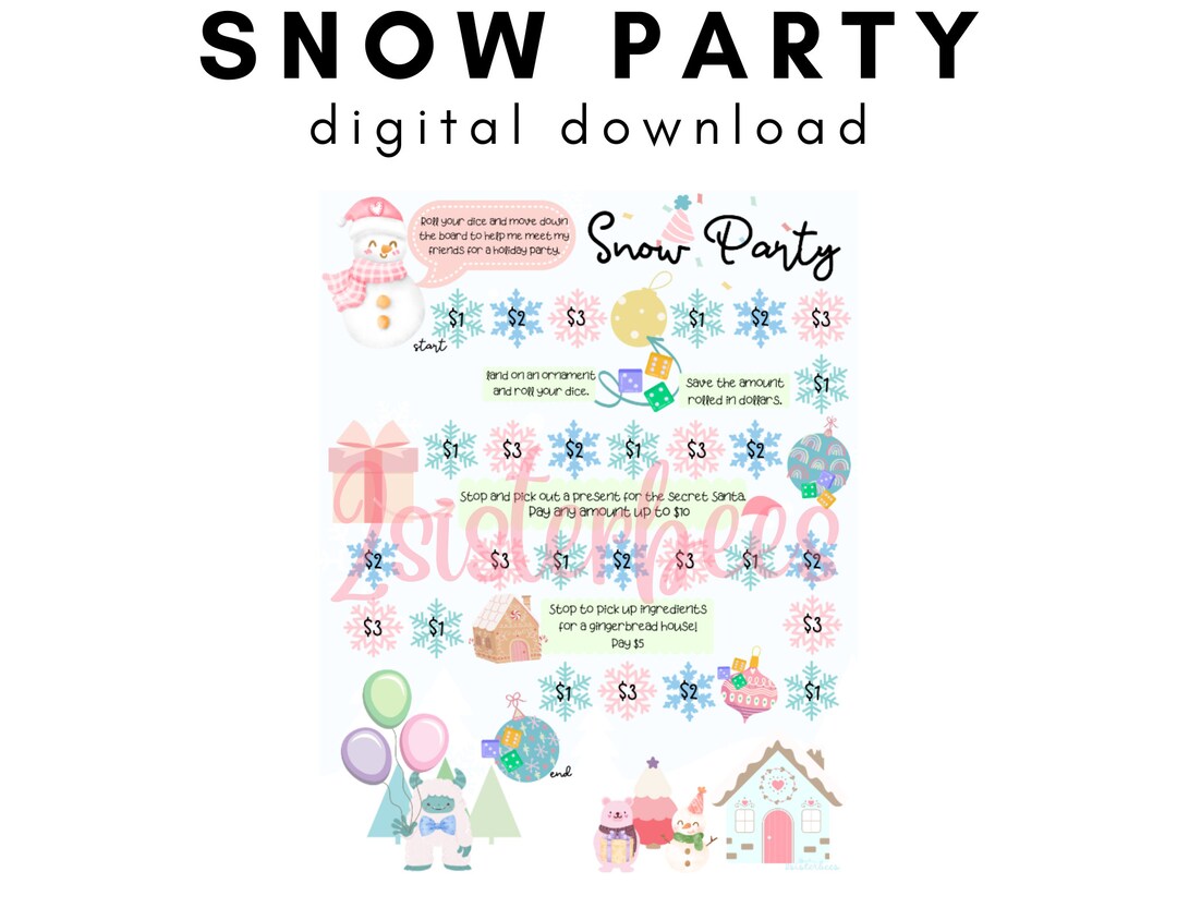 Snow Party Winter Dice Board Game | Cash Play Saving Challenge | Print ...