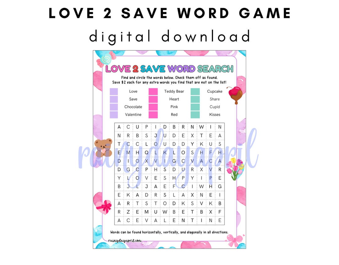 Love 2 Save Word Search Valentine Savings Challenge | Cash Envelope Stuffing Game Tracker - Etsy