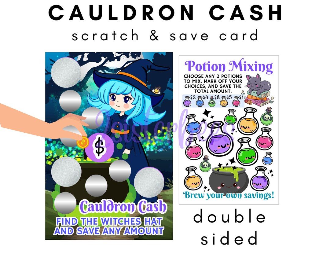 Cauldron Cash Halloween Fall Savings Scratch off Scratcher Card Double ...