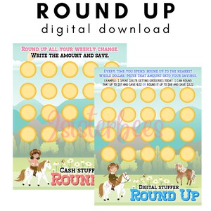 Round up Cowgirl Cowboy Change Coin Savings Challenge Game Digital or ...