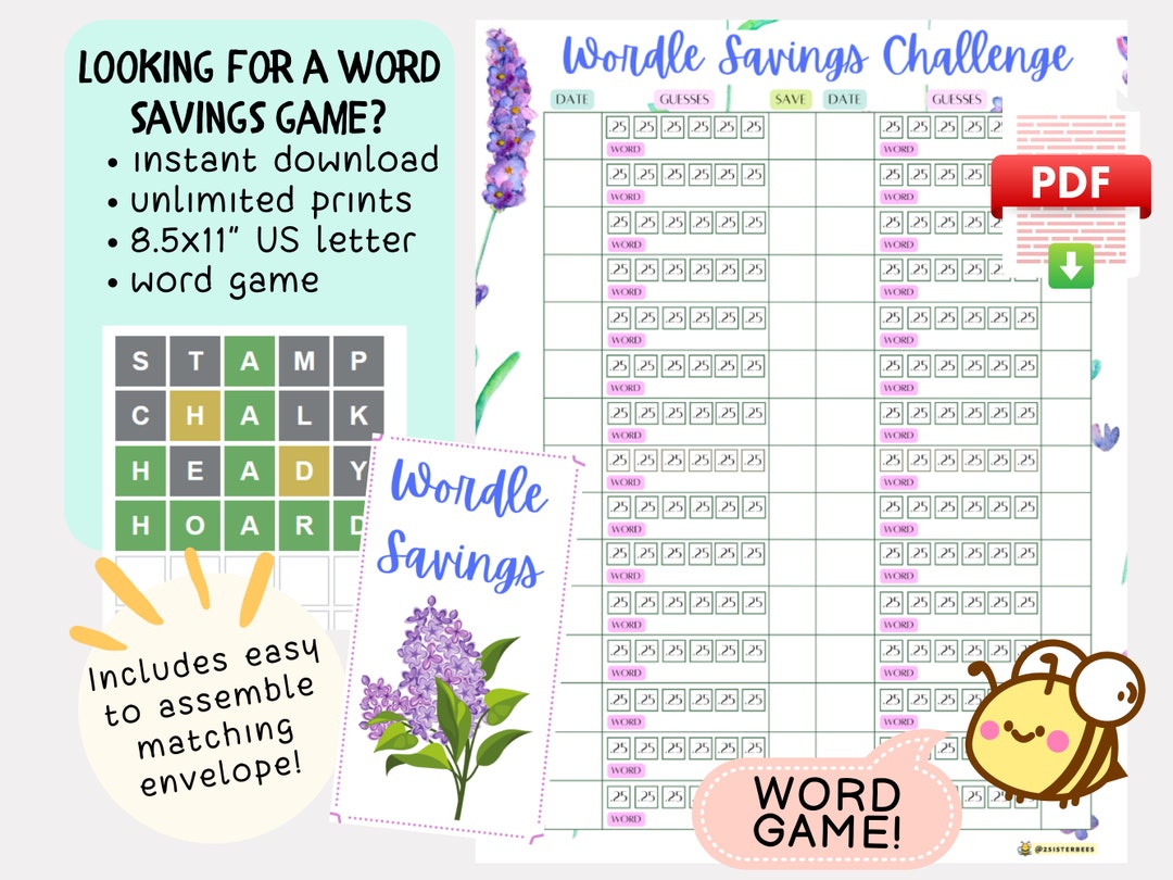 WORDLE PLAY Lilac Wild Flower Cash Envelope Saving Challenge - Etsy