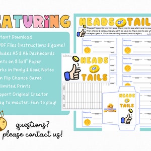 HEADS or TAILS Coin Savings Tracker Mini Game Play & SAVE Cash Envelope ...