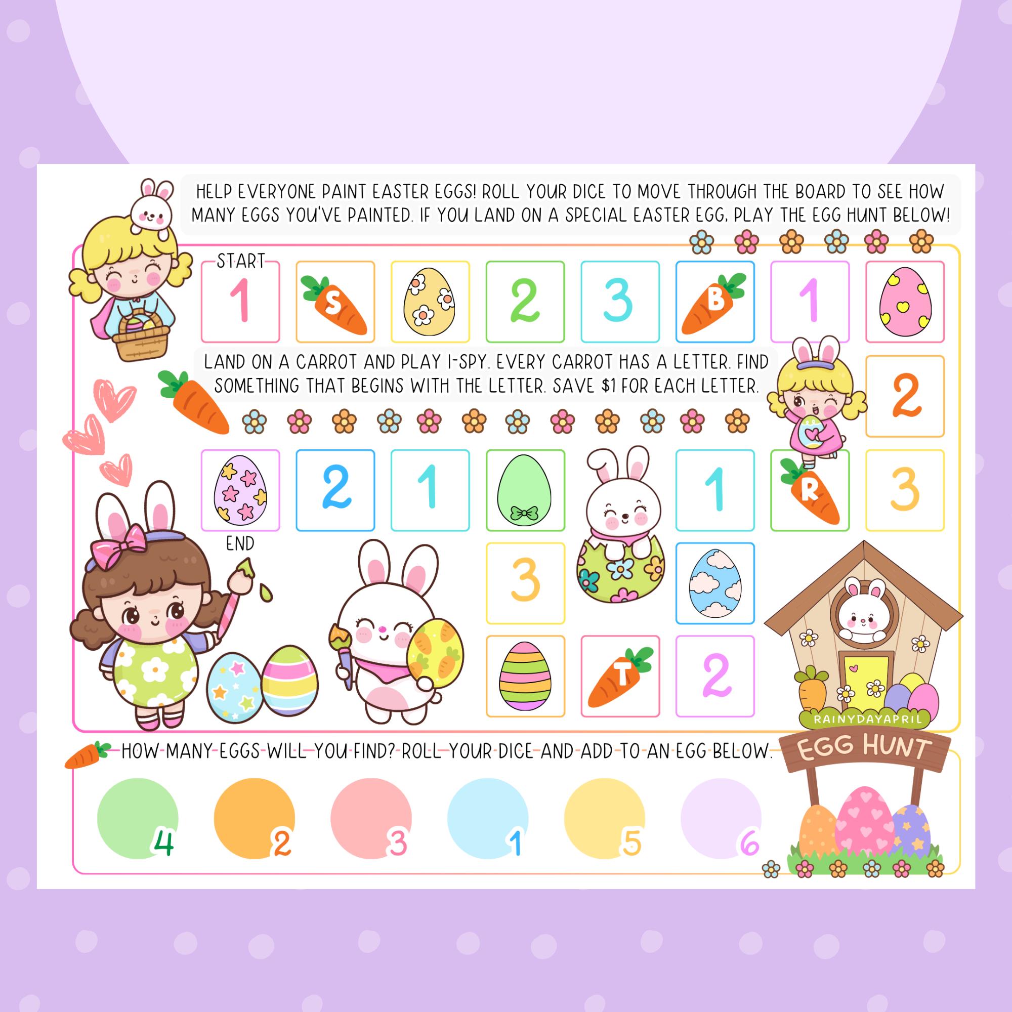 Egg Hunt Board Game Savings Game | Easter Bunny Dice Money Challenge ...