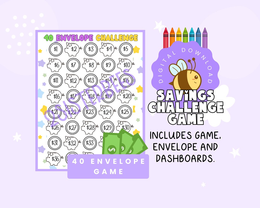40 Envelope Piggy Cash Savings Tracker Savings Challenge Game - Etsy