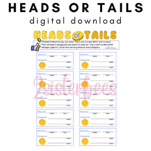 HEADS or TAILS Coin Savings Tracker Mini Game Play & SAVE Cash Envelope ...