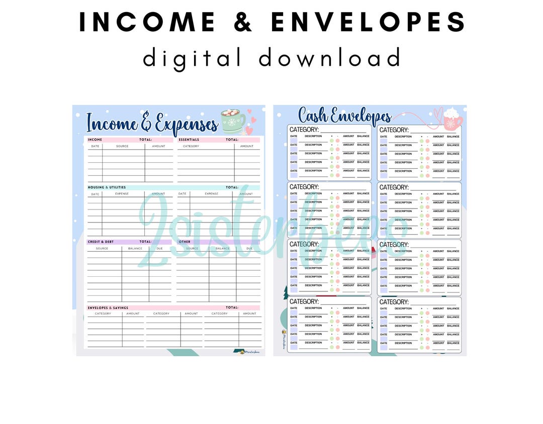 Income & Expenses Budgeting Worksheet Set | Cash Envelope Tracker ...