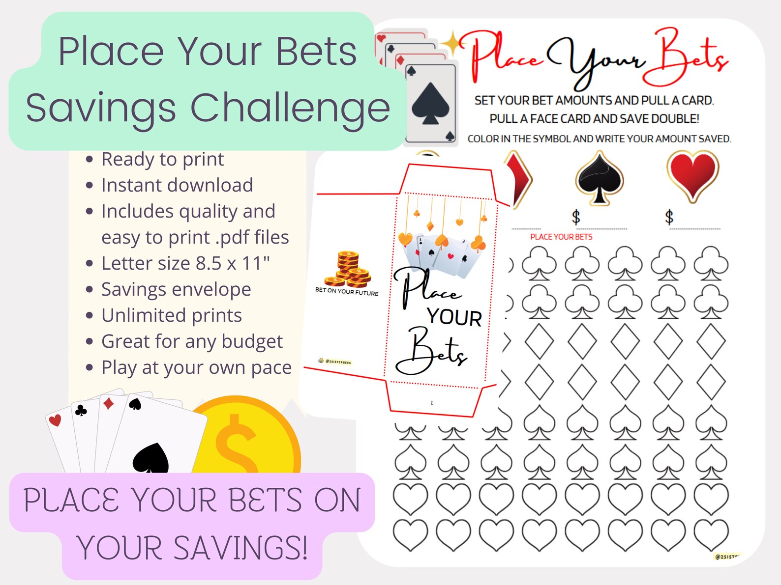 Place Your Bets Playing Card Casino Savings Tracker Mini Game - Etsy