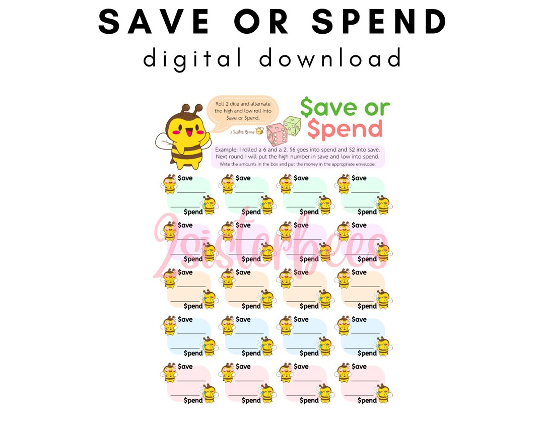 SAVE or SPEND Dice Savings Game | Bee Cute Fun | Play Savings Cash ...