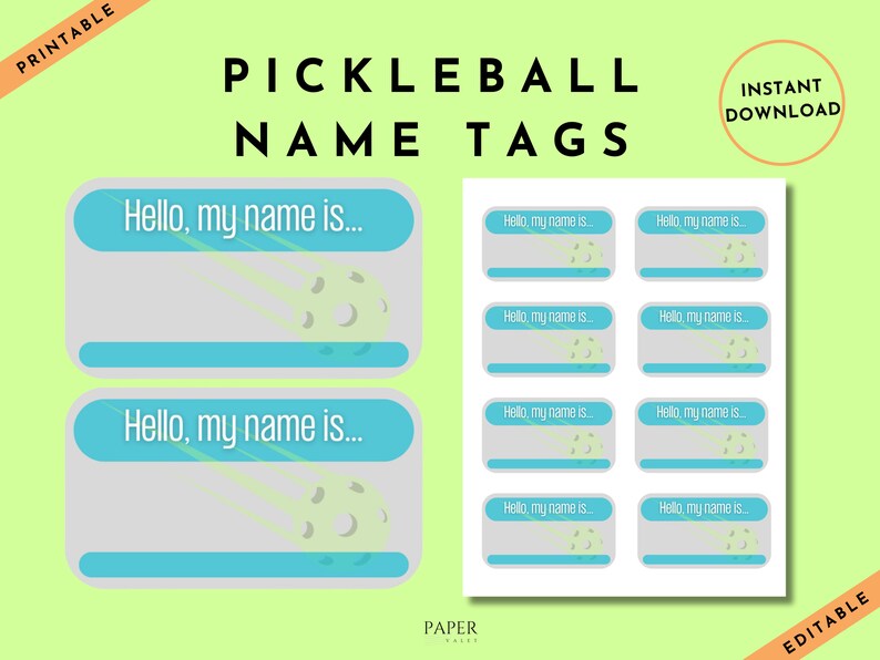 Pickleball Name Tags Name Tags Printable Name Tags Editable Name Tags ...