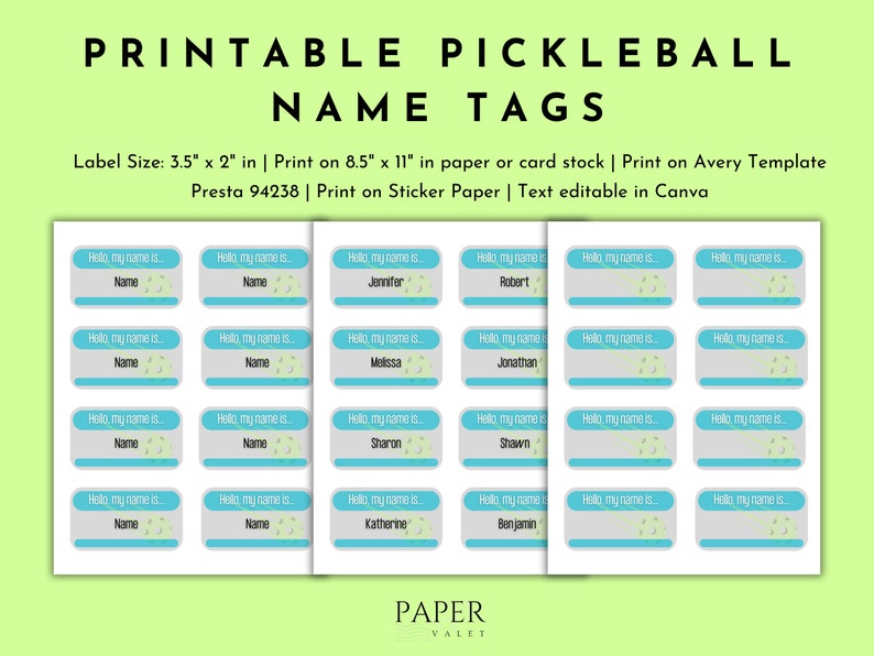 Pickleball Name Tags Name Tags Printable Name Tags Editable Name Tags ...