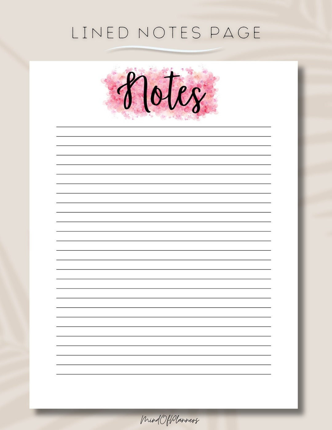 Notes Page Printable, Lined Notes Page, Notes Page Planner, Daily ...
