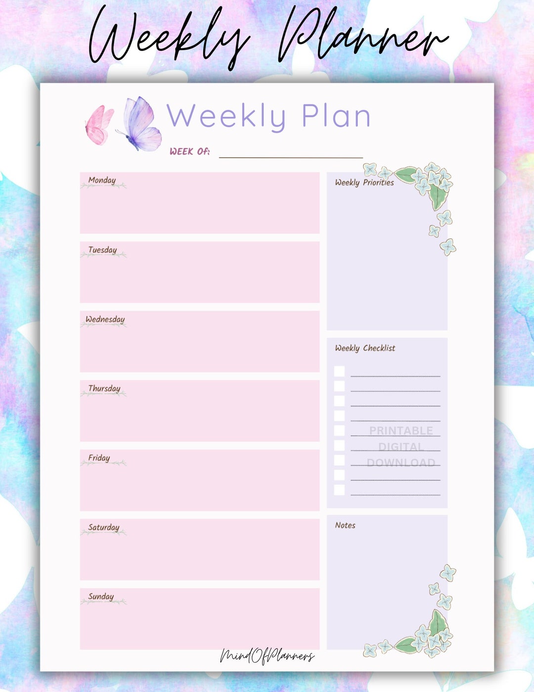 Weekly Planner Printable, Weekly Plan, Weekly Schedule, Weekly ...