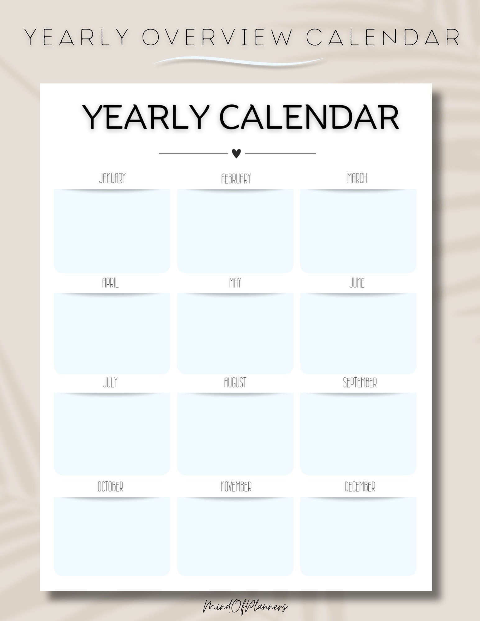 Yearly Planner, Yearly Calendar, Lined Yearly Calendar, Yearly Overview ...