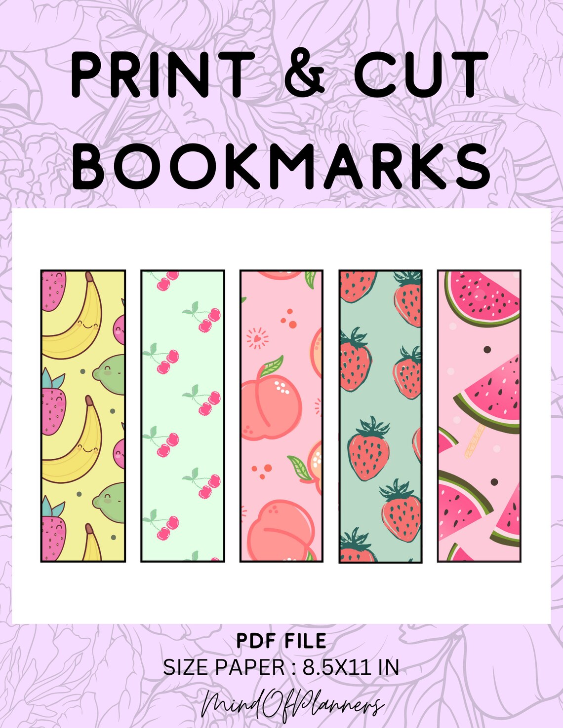 Bookmarks, Printable Bookmarks, Fruit Bookmarks, Party Favors, Scrap ...