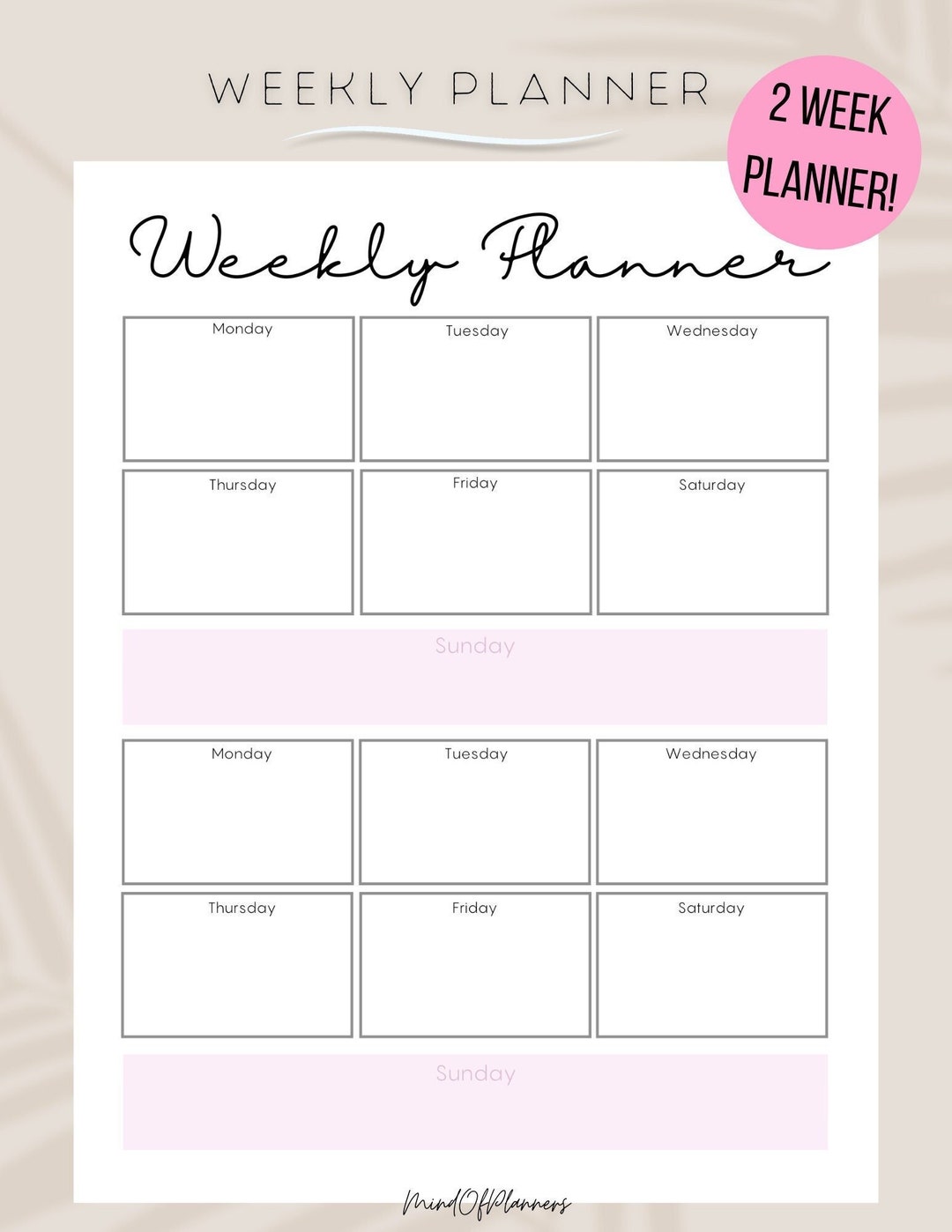 Weekly Planner, 2 Week Planner, Minimalist Planner, Office Planner, 2 ...