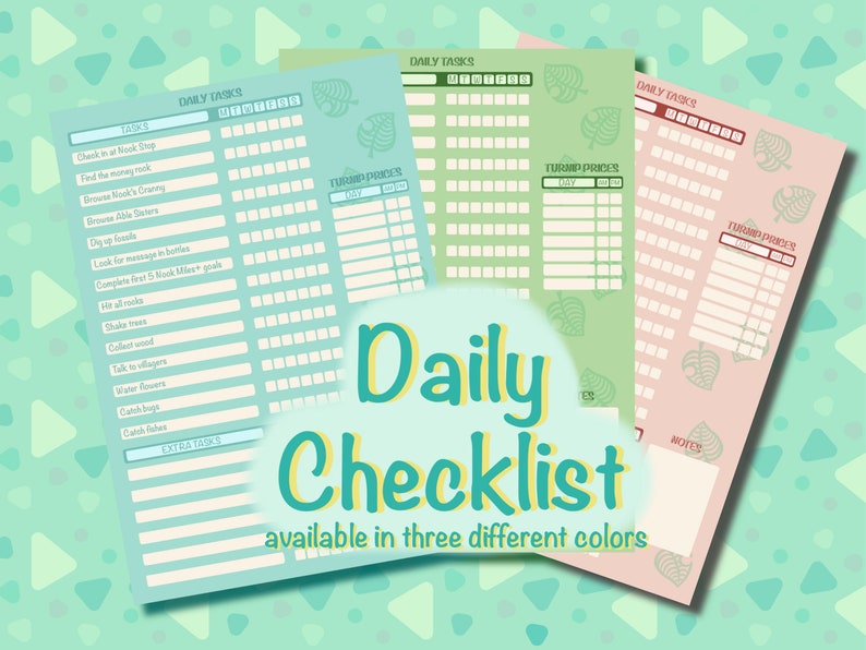 Animal Crossing New Horizons Daily Tasks Checklist/ ACNH Daily Planner ...
