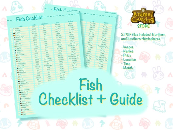 Animal Crossing Fish Checklist/ Northern and Souther | Etsy