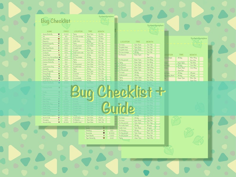Animal Crossing Bug List Guide and Checklist Southern - Etsy