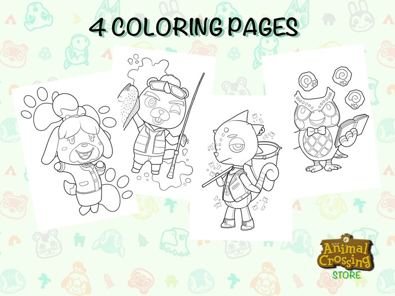 Animal Crossing New Horizons Coloring Book/ 4 Coloring Pages/ ACNH Game ...