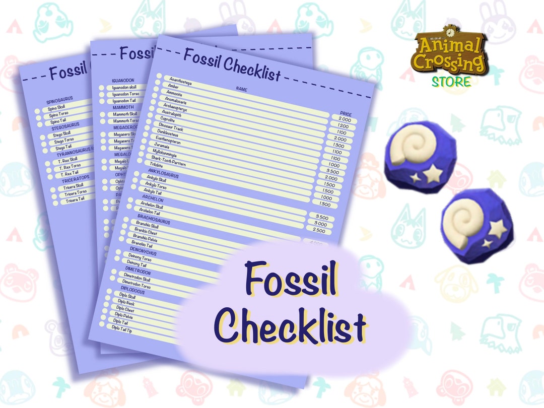 Animal Crossing Fossil Checklist/ Animal Crossing New Horizon Planner ...
