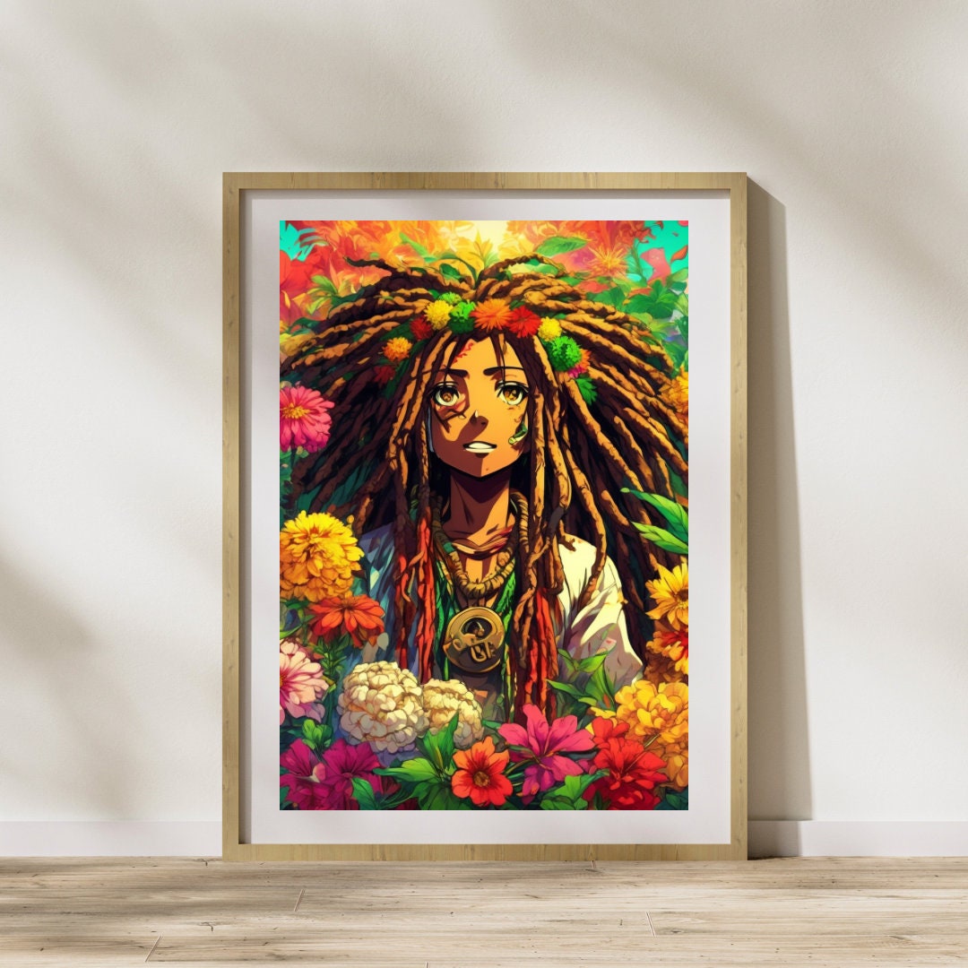 Anime Rasta Girl | Game Girl Anime |flower Anime | Wall Art | Anime ...