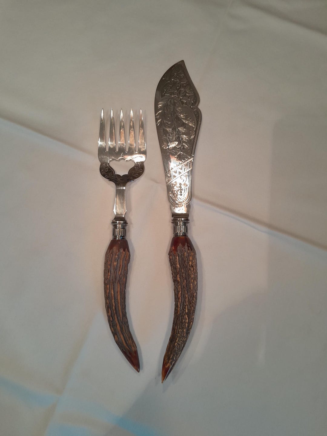 Antler Antique Fish Serving Utensils With Antler Handle Plated EPNS ...