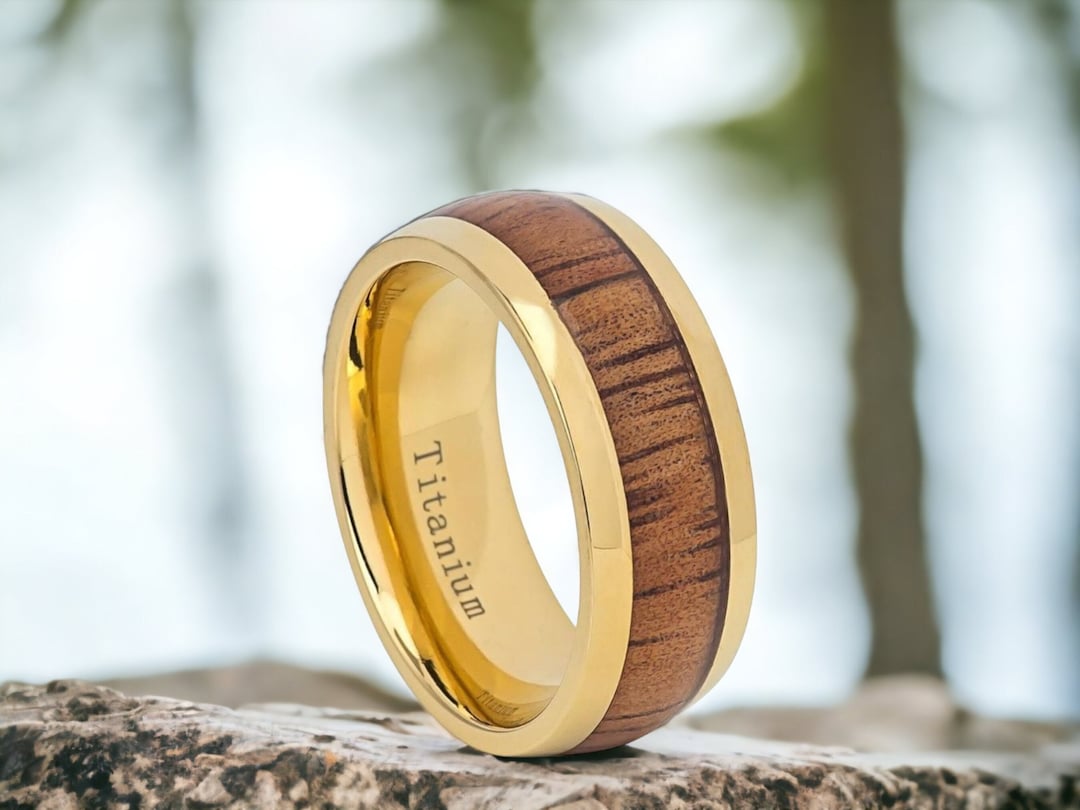 Hawaiian Koa Wood Inlay Titanium Wedding Bands, Titanium Ring, Wooden Ring, Men's Engagement ...