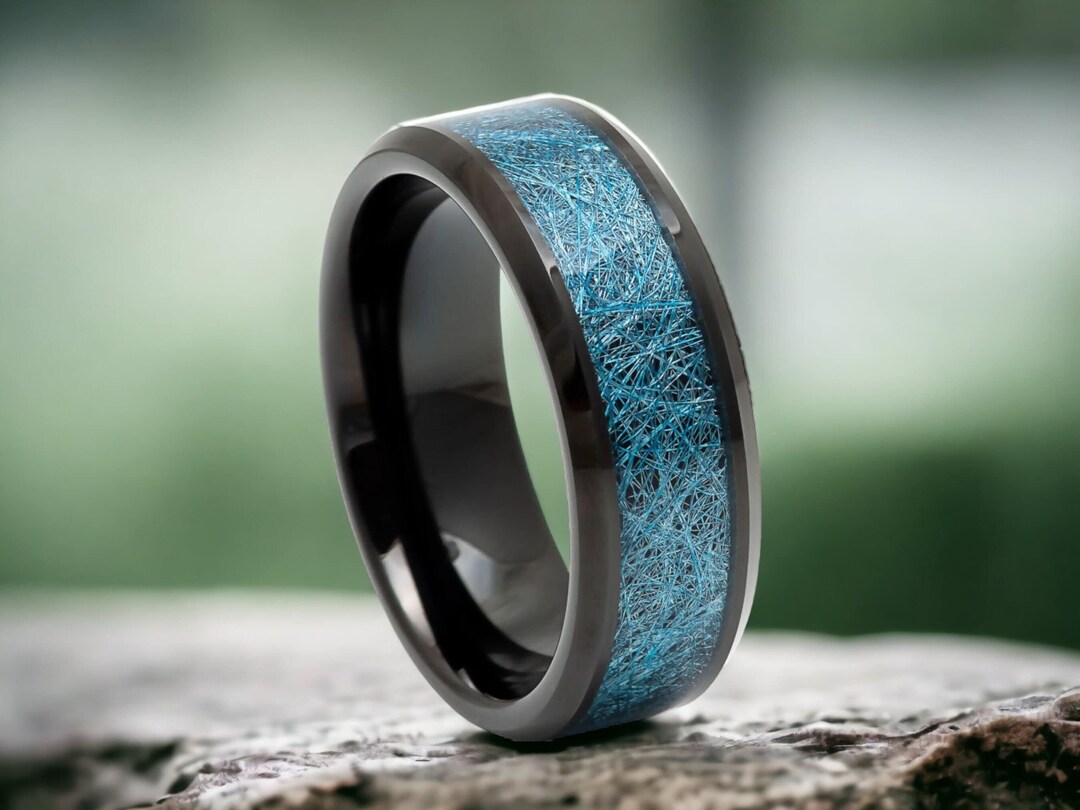 Blue Silk Thread Inlay Band Men's Tungsten Wedding Band - Etsy