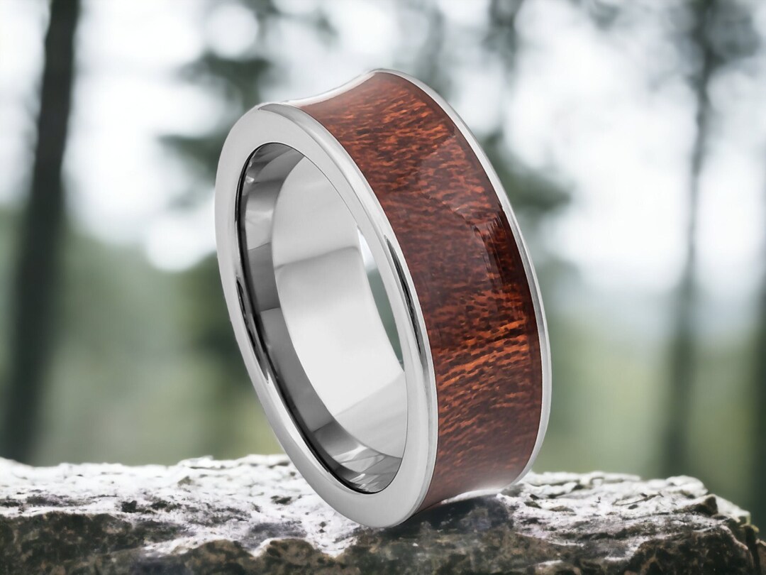 Concave Ring With Rose Wood Tungsten Rings, Men Women Wedding Rings ...