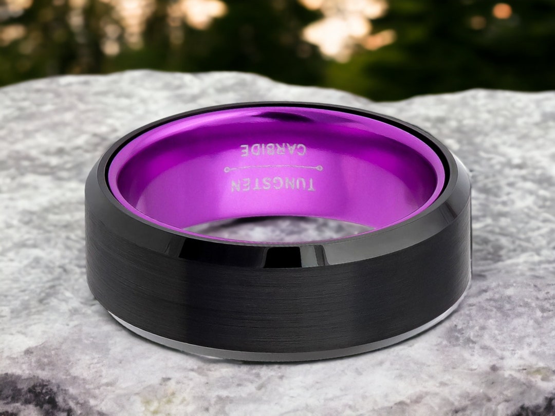 Purple Tungsten Ring, Two-tone Ring, Mens Wedding Band, Black Tungsten ...