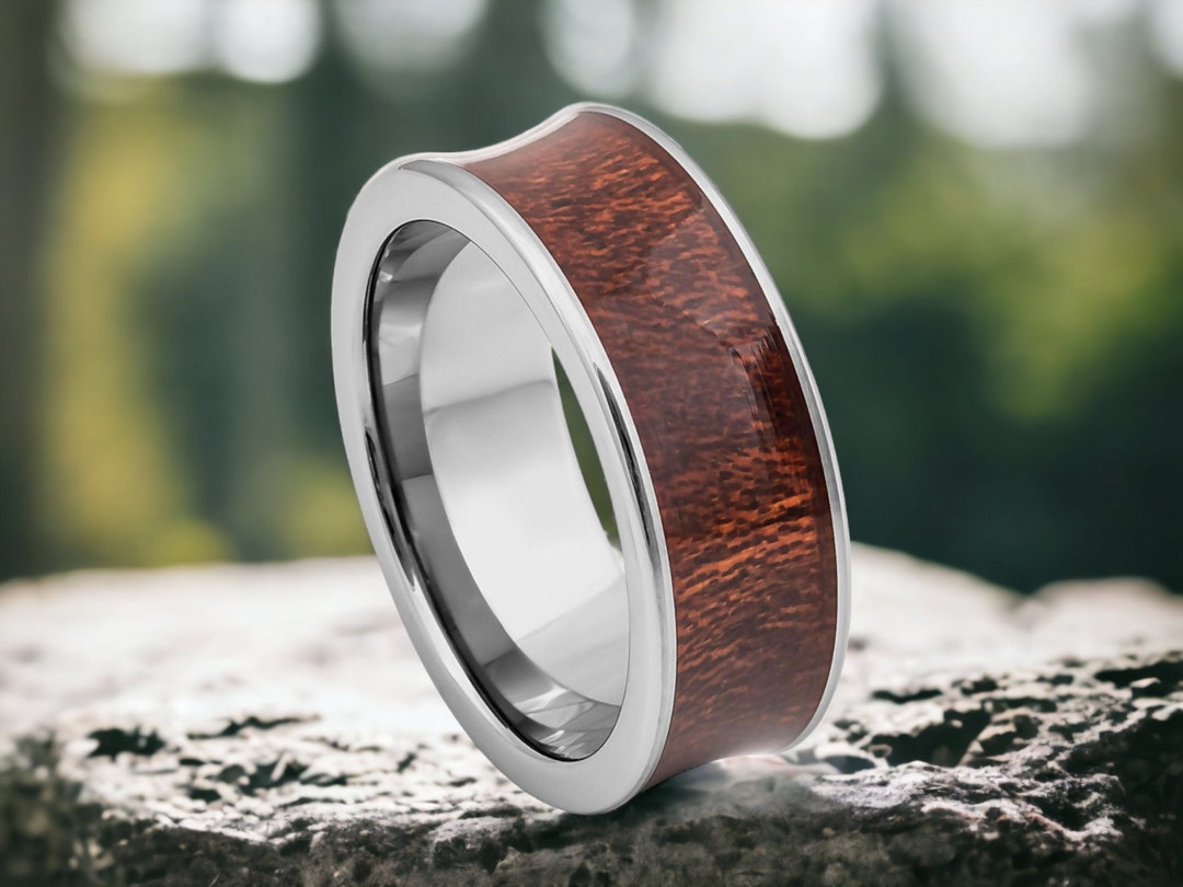 Concave Ring With Rose Wood Tungsten Rings, Men Women Wedding Rings ...