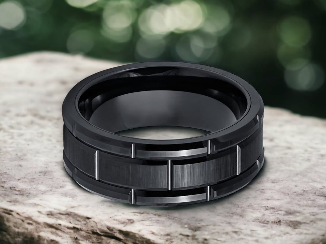 Brick Pattern Brushed Wedding Bands, Mens Tungsten Rings, Engagement ...
