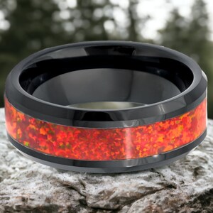 Red Fire Opal His and Hers Wedding Rings, Opal Rings With Glowstone ...
