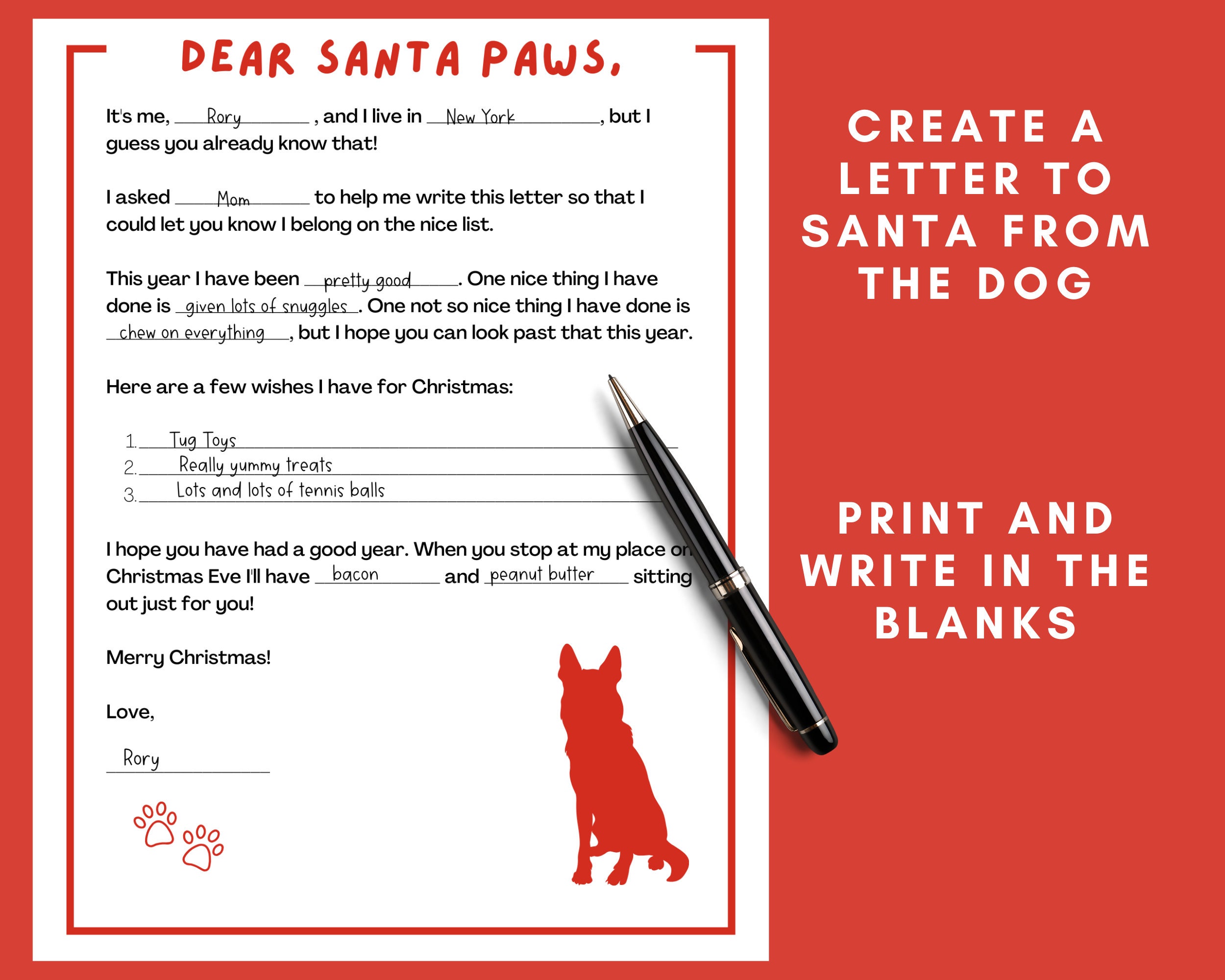 Letter to Santa Paws From Dog German Shepherd Christmas Keepsake ...