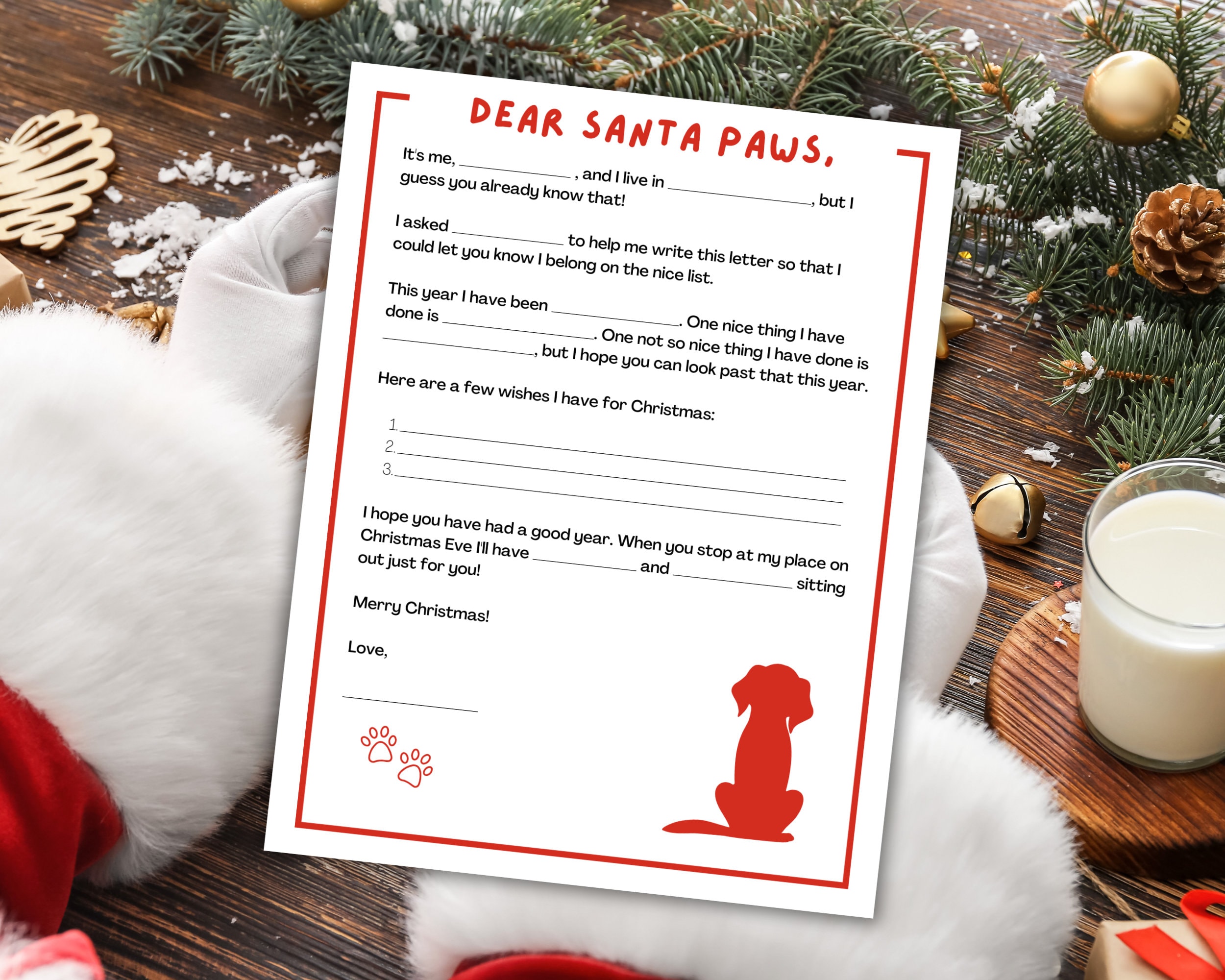 Letter to Santa Paws From Dog; Pet Christmas Keepsake; Easy Printable ...