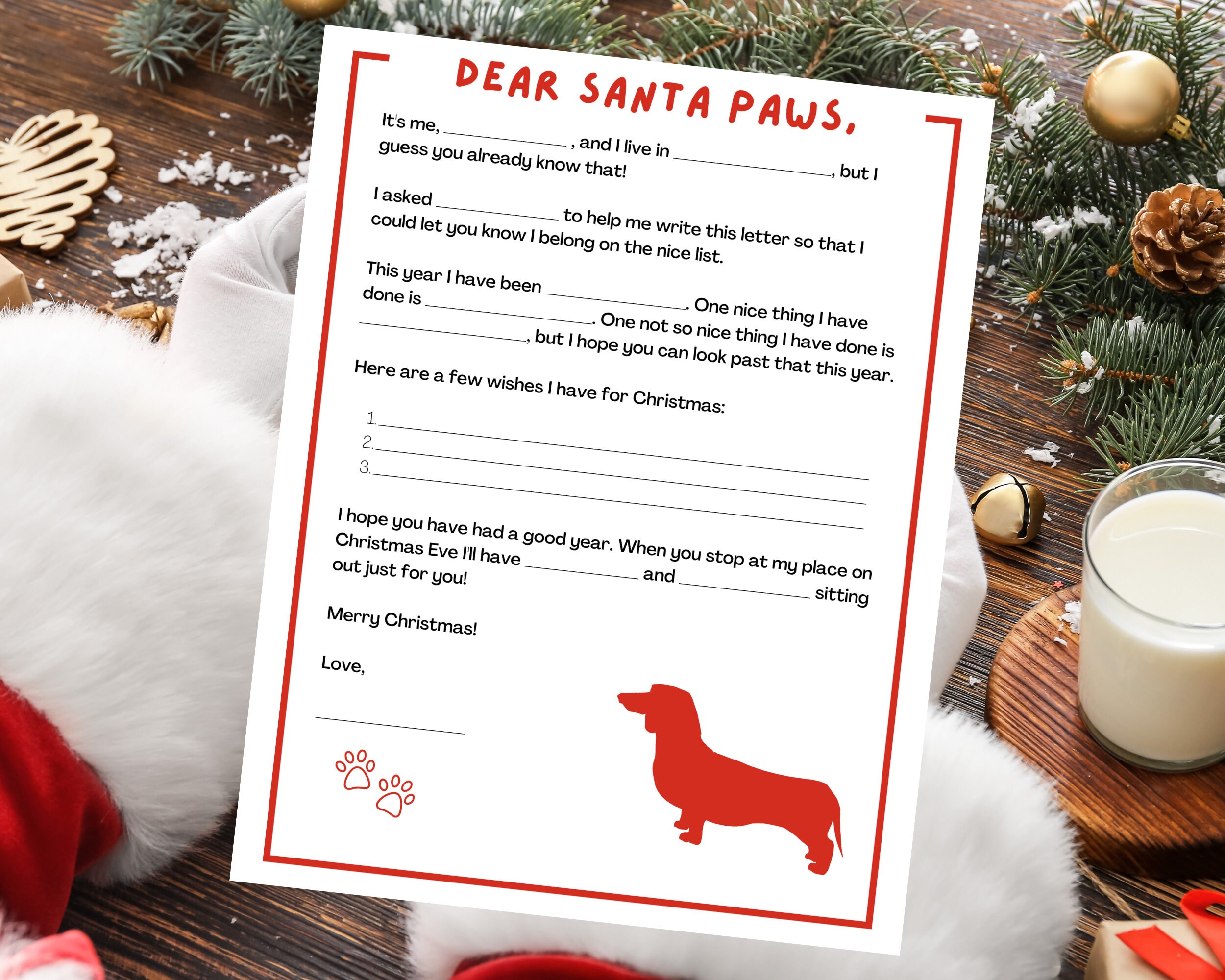 Letter to Santa From Dog Dachshund Christmas Keepsake Printable ...