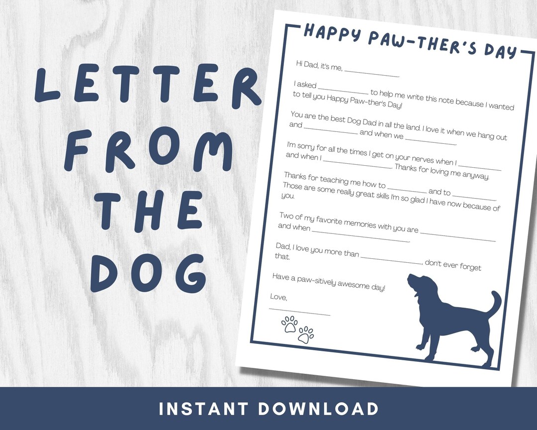 Printable Letter to Dog Dad From Dog | Father's Day Note From Beagle ...