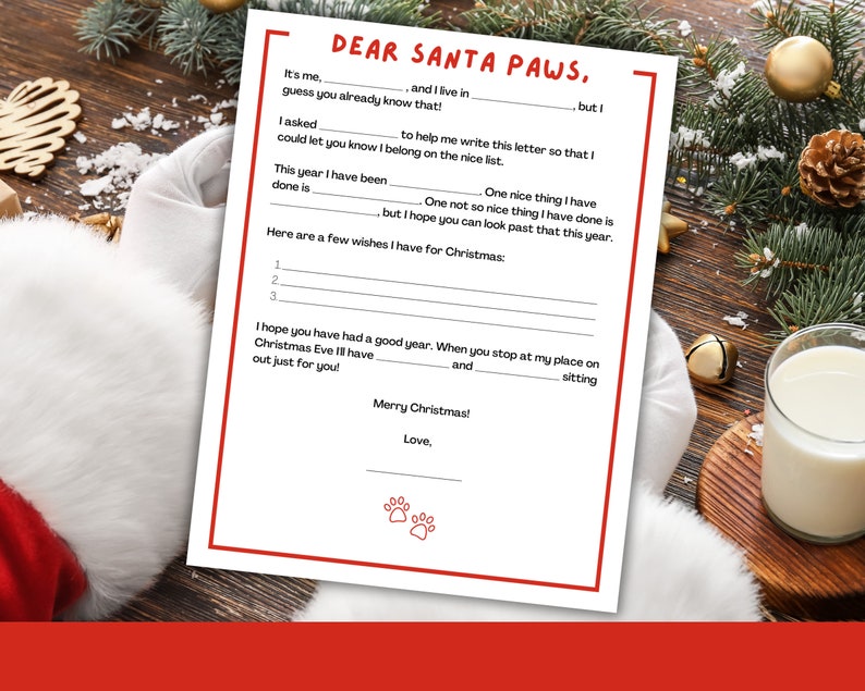 Letter to Santa From Dog; Printable Christmas Wish List to Santa Paws ...